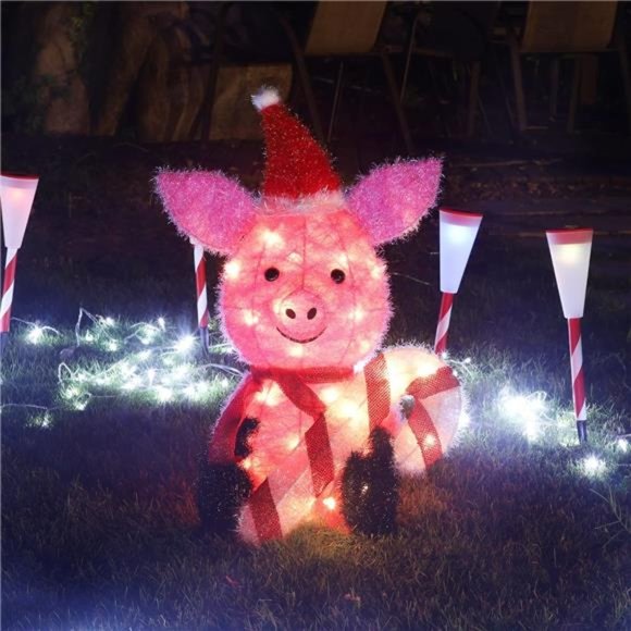 Holiday | Christmas Decor 21 Pink Pig 35 Lights 3d Pig With Christmas ...